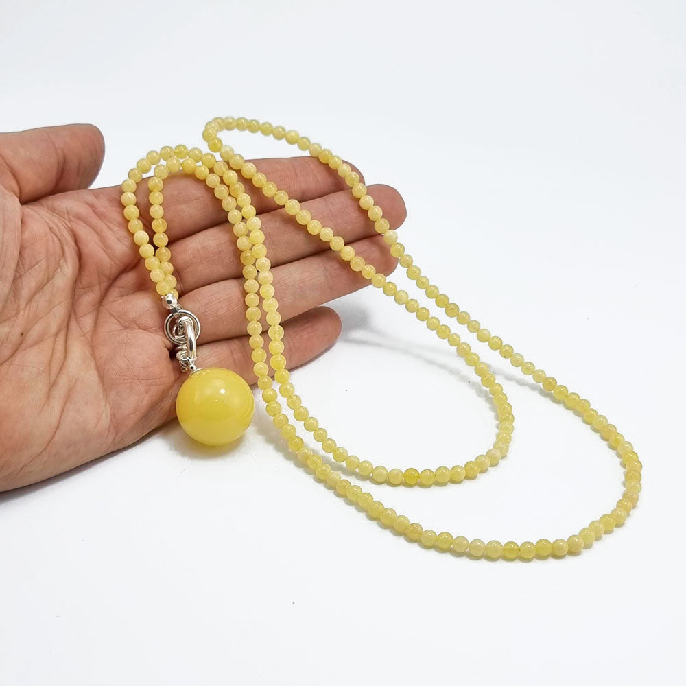 Milky Amber Round Pendant Beaded Necklace – Amber Alex Jewelry