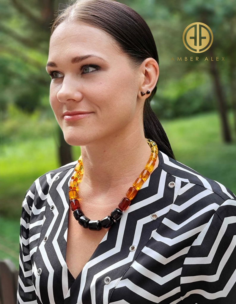 Gradient Amber Faceted Barrel Beads Necklace – Amber Alex Jewelry