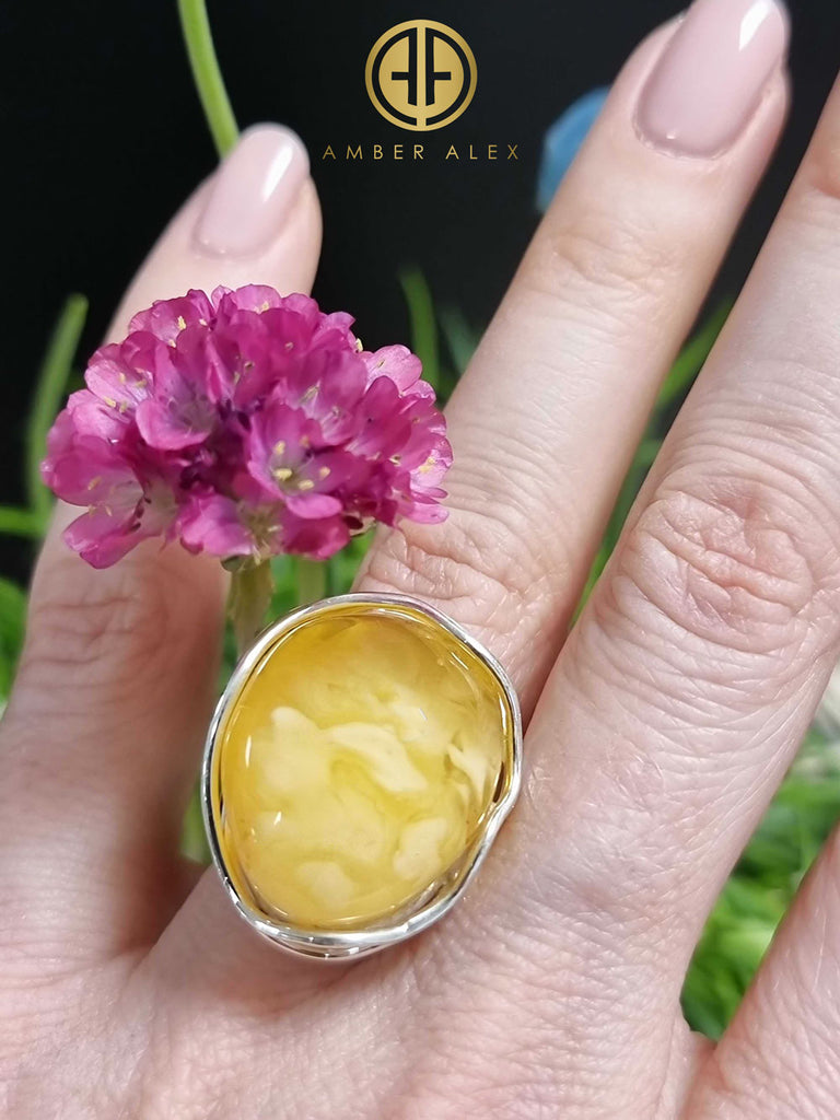 Milky Amber Free Shape Adjustable Ring Sterling Silver – Amber Alex Jewelry