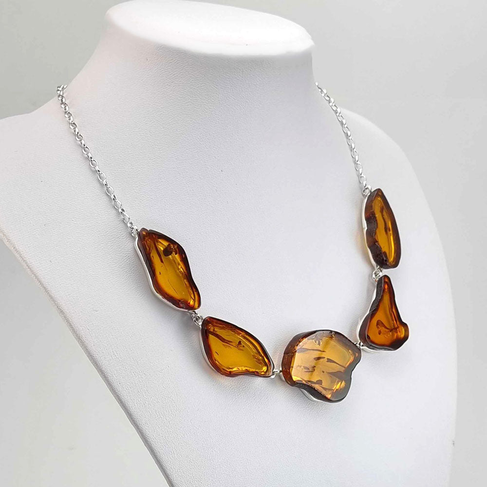 Cognac Amber Slab Necklace Sterling Silver – Amber Alex Jewelry